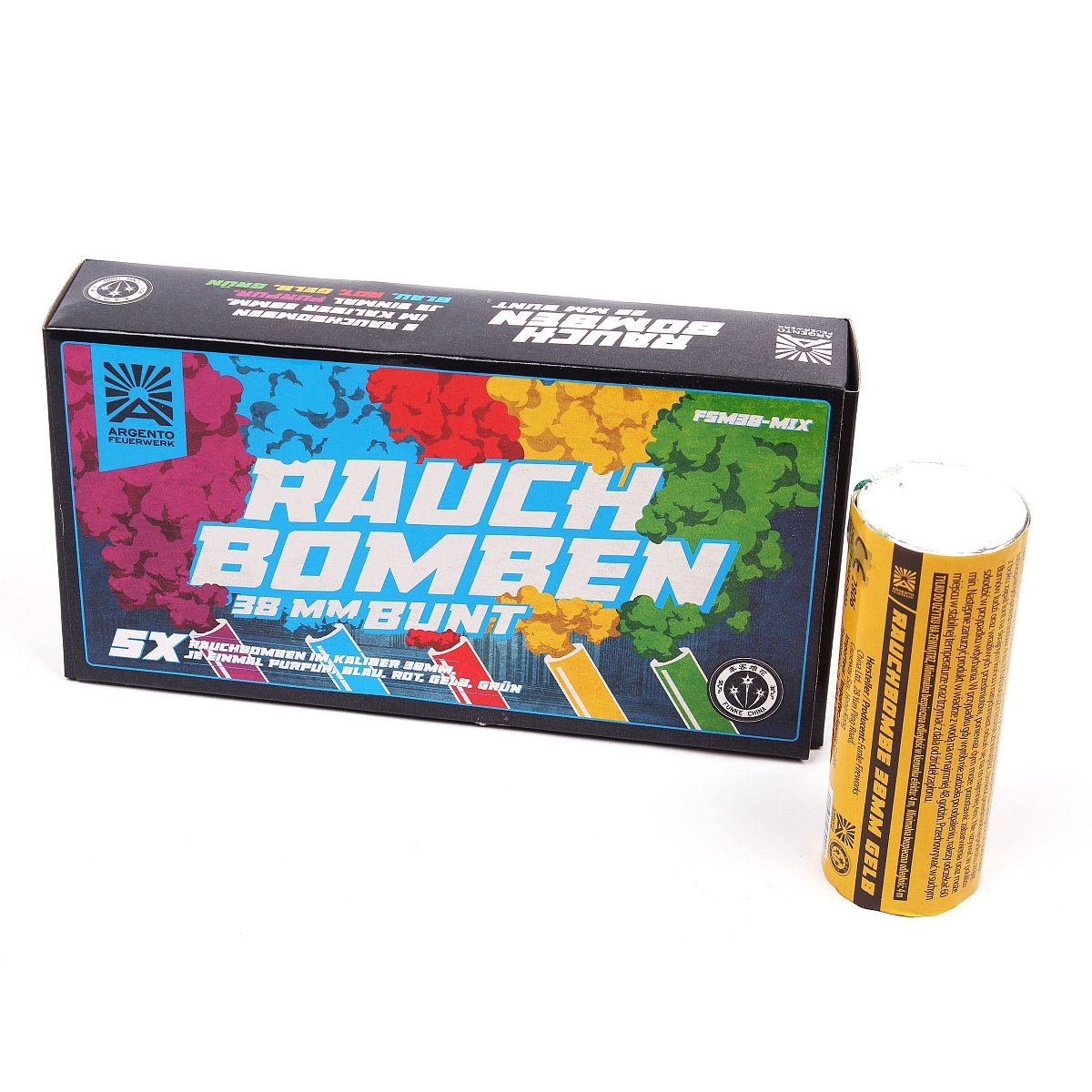 Argento Rauchbomben Kal. 38mm 5er Schachtel bunt - Feuerwerksvitrine