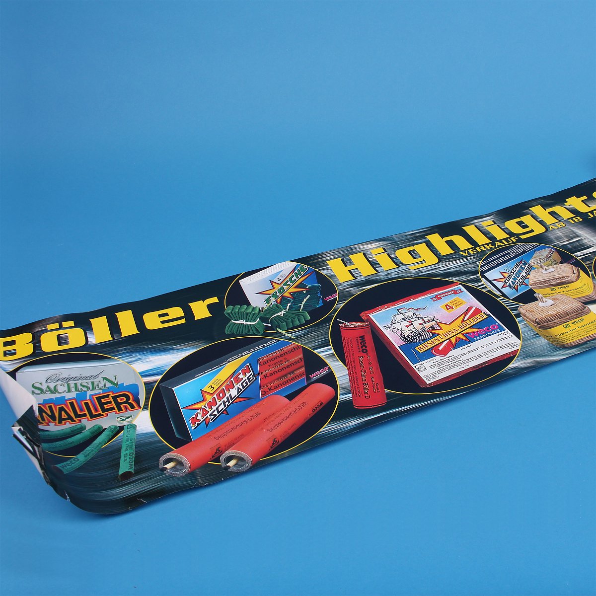Weco Poster Banner (Knaller) mit altem Logo - Feuerwerksvitrine