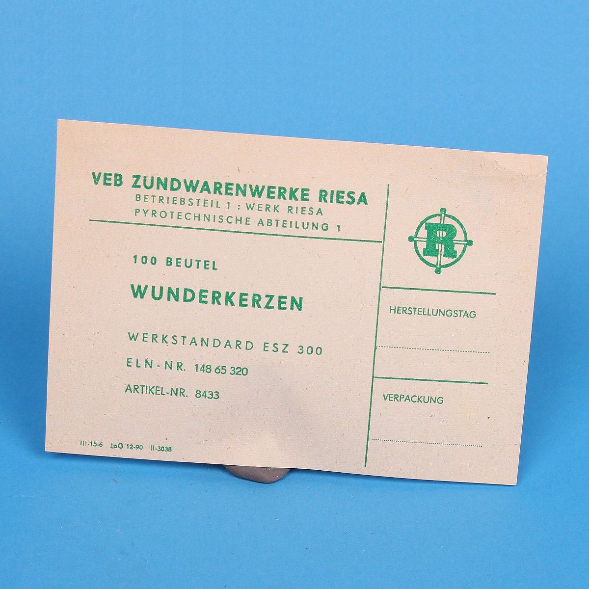 DDR Riesa Großpackung - Etikett Wunderkerzen 100 Beutel - Feuerwerksvitrine
