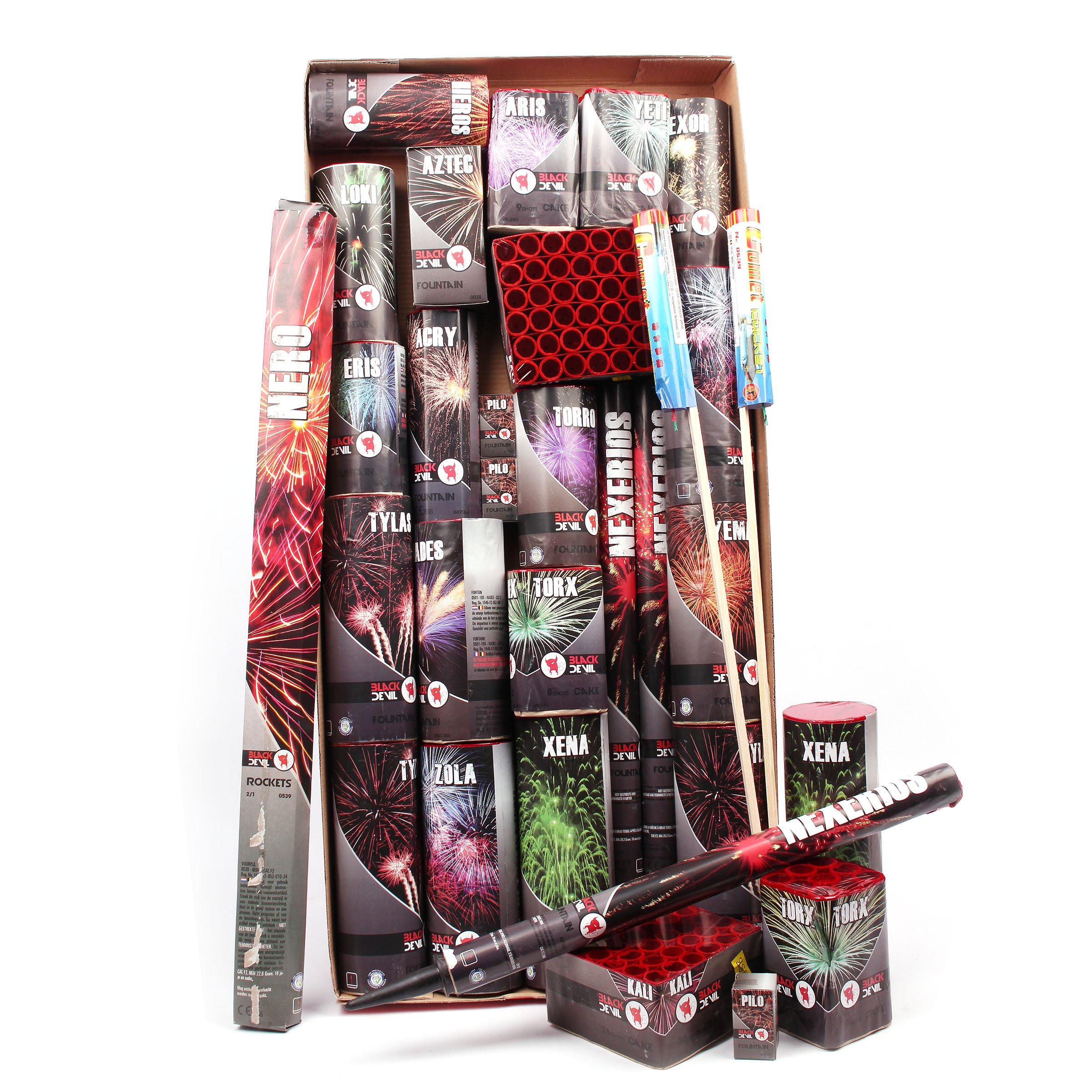 Lesli Red Devil Box XXL Fontänen - Batterie Sortiment - Feuerwerksvitrine